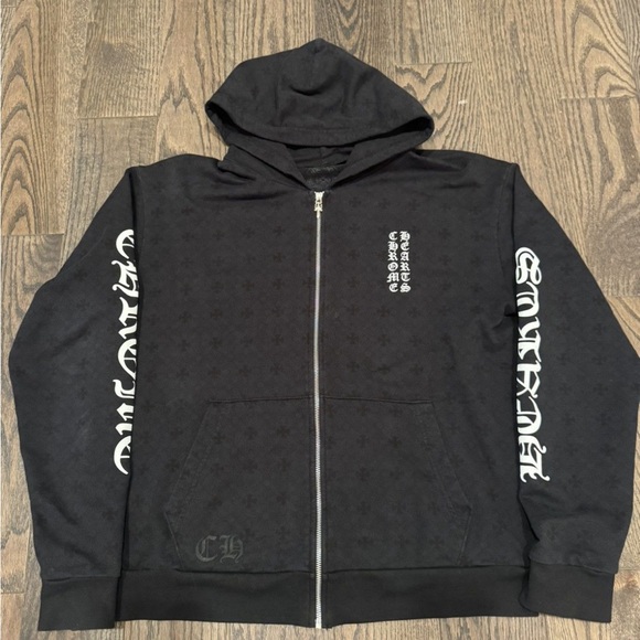 Chrome Hearts | Sweaters | Chrome Hearts Script Jacquard Zip Up Hoodie ...